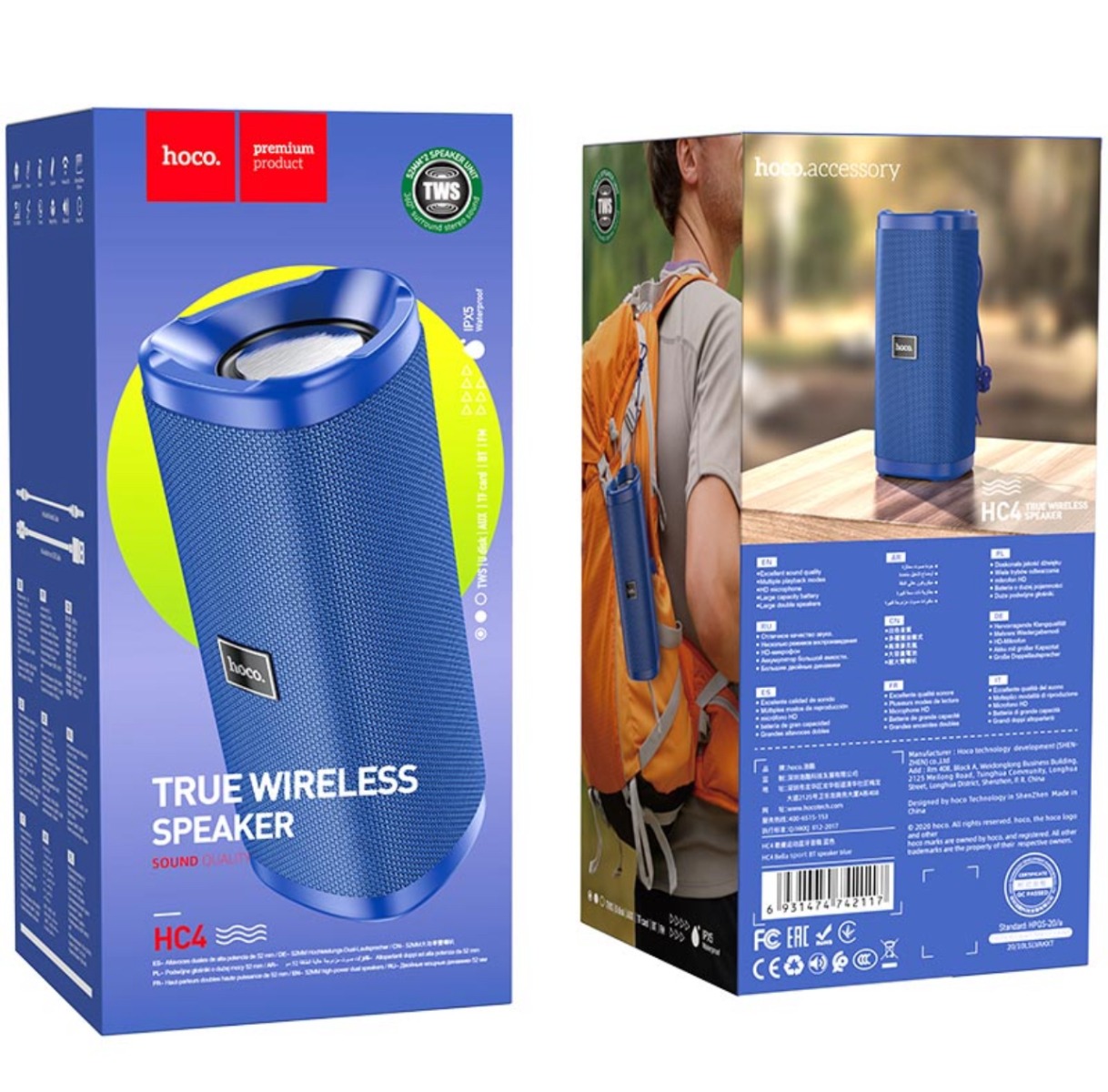 HOCO Baffle Haut Parleur Bluetooth Portable Son Puissant Bleu