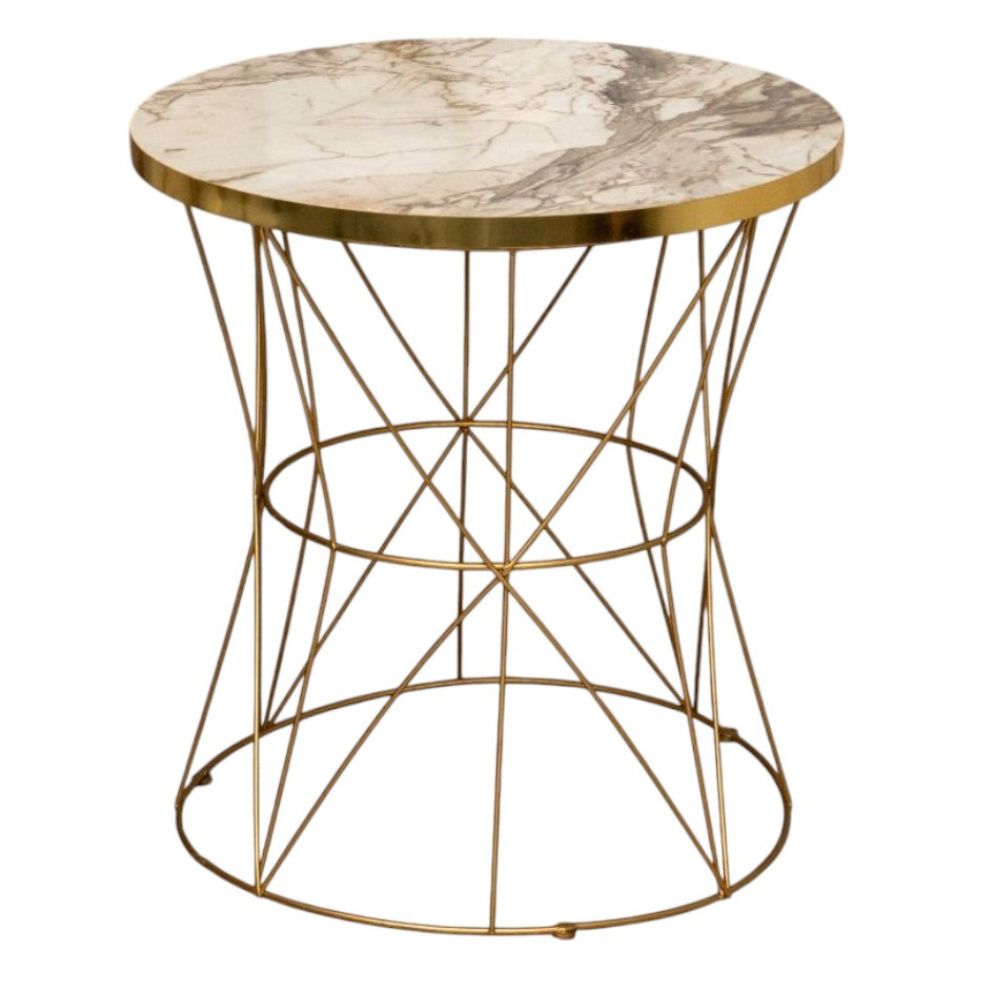 Table de coin ronde en MDF et métal doré