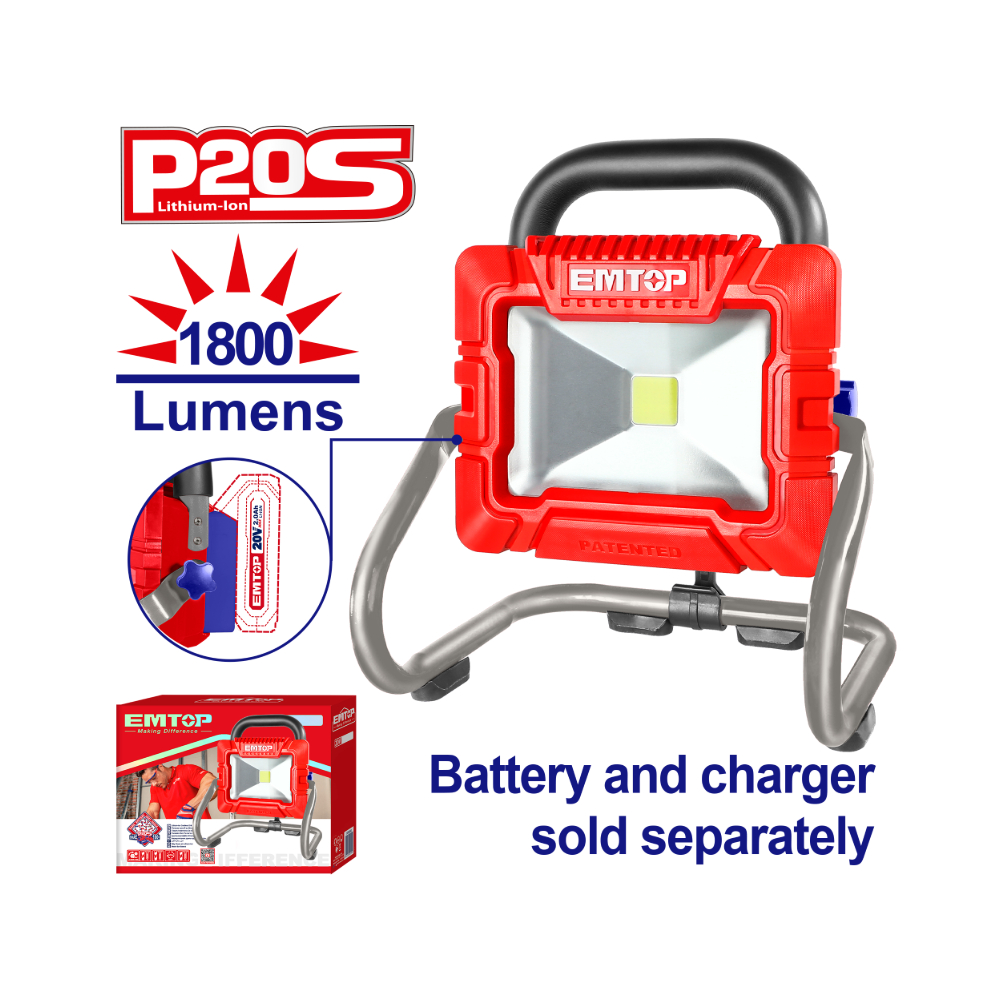 Projecteur LED 1800 Lumens 20V EMTOP LWL2025