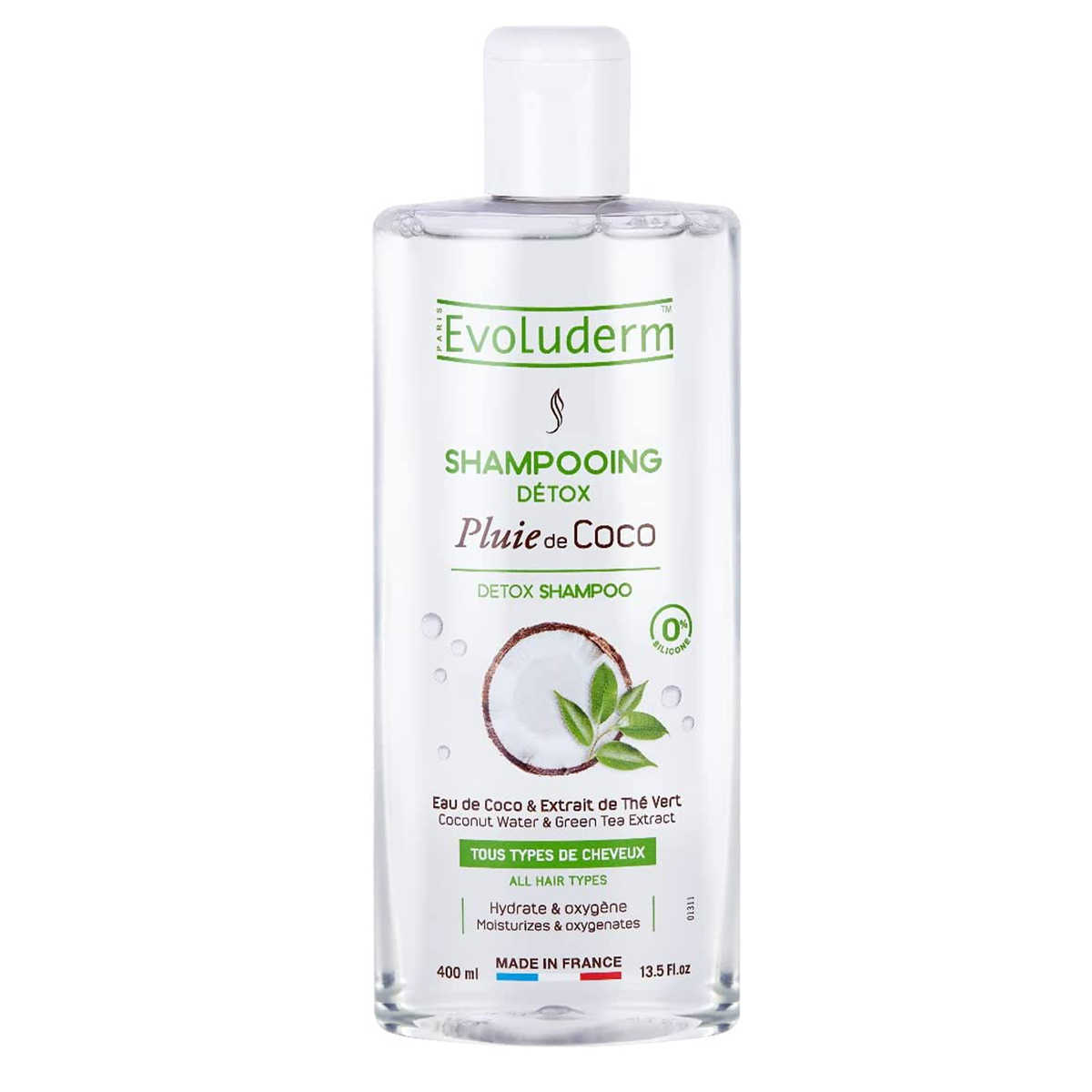 EVOLUDERM Shampoing détox pluie de coco et extrait de thé vert 400 ml