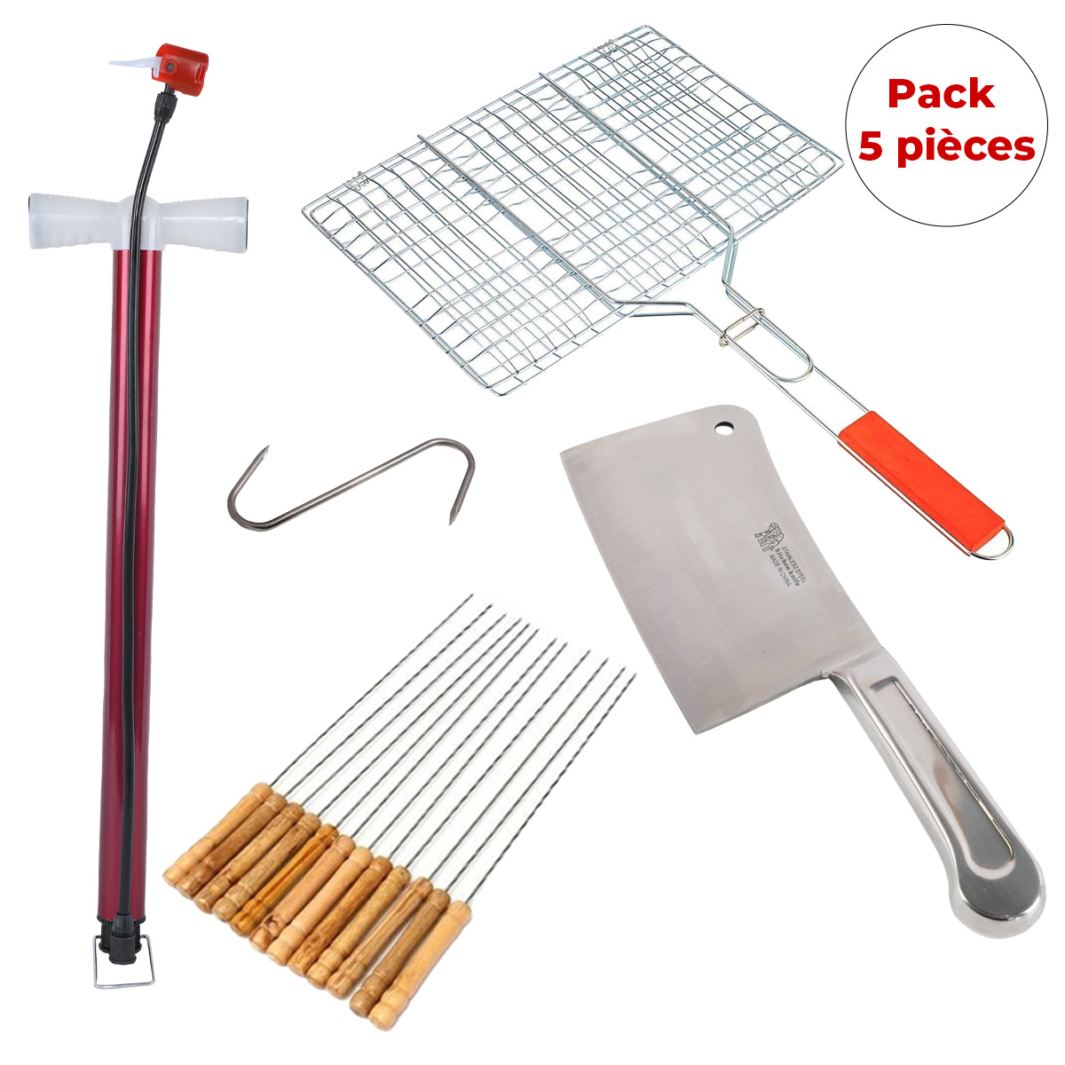 Pack spécial Aid 5 en 1 barbecue + Pompe + Crochet + hache + Brochettes ...
