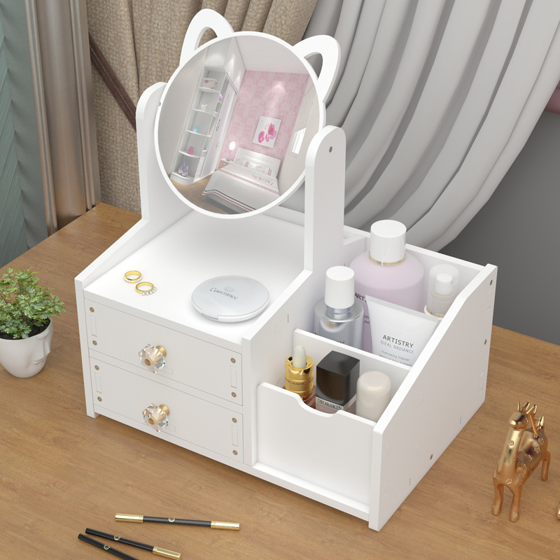 Mini Coiffeuse Blanche Avec Miroir Oreilles de Chat Inclinable à 360 ...