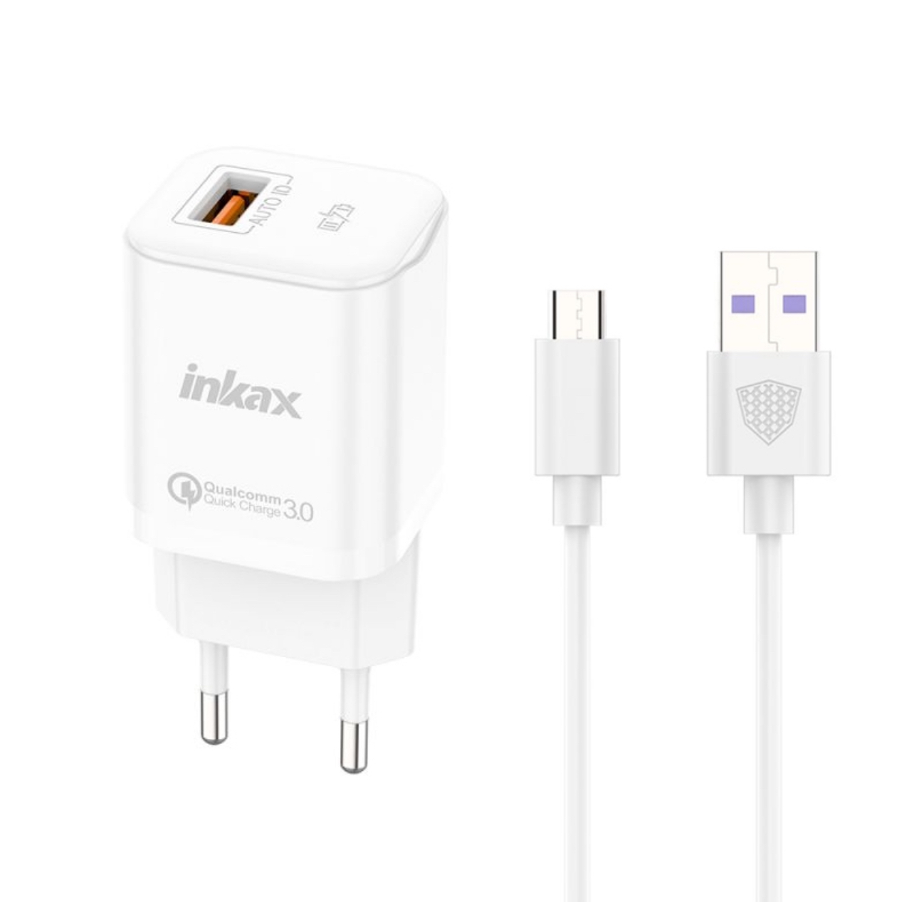 INKAX Chargeur Rapide 20W QC 3.0 avec Câble Micro USB 1M Blanc