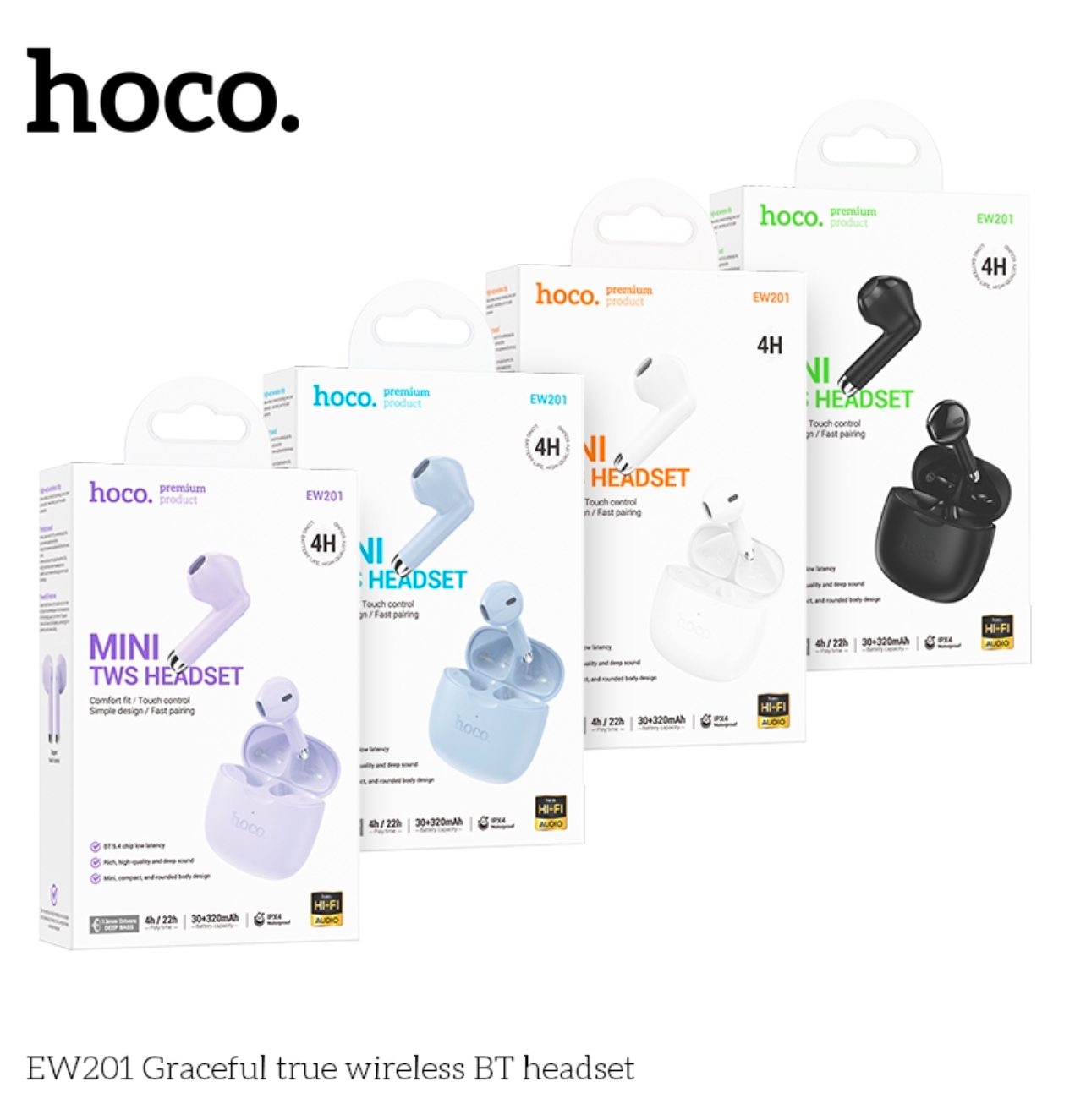 HOCO EW201 Écouteurs Sans Fil Bluetooth 5.4 Étanches