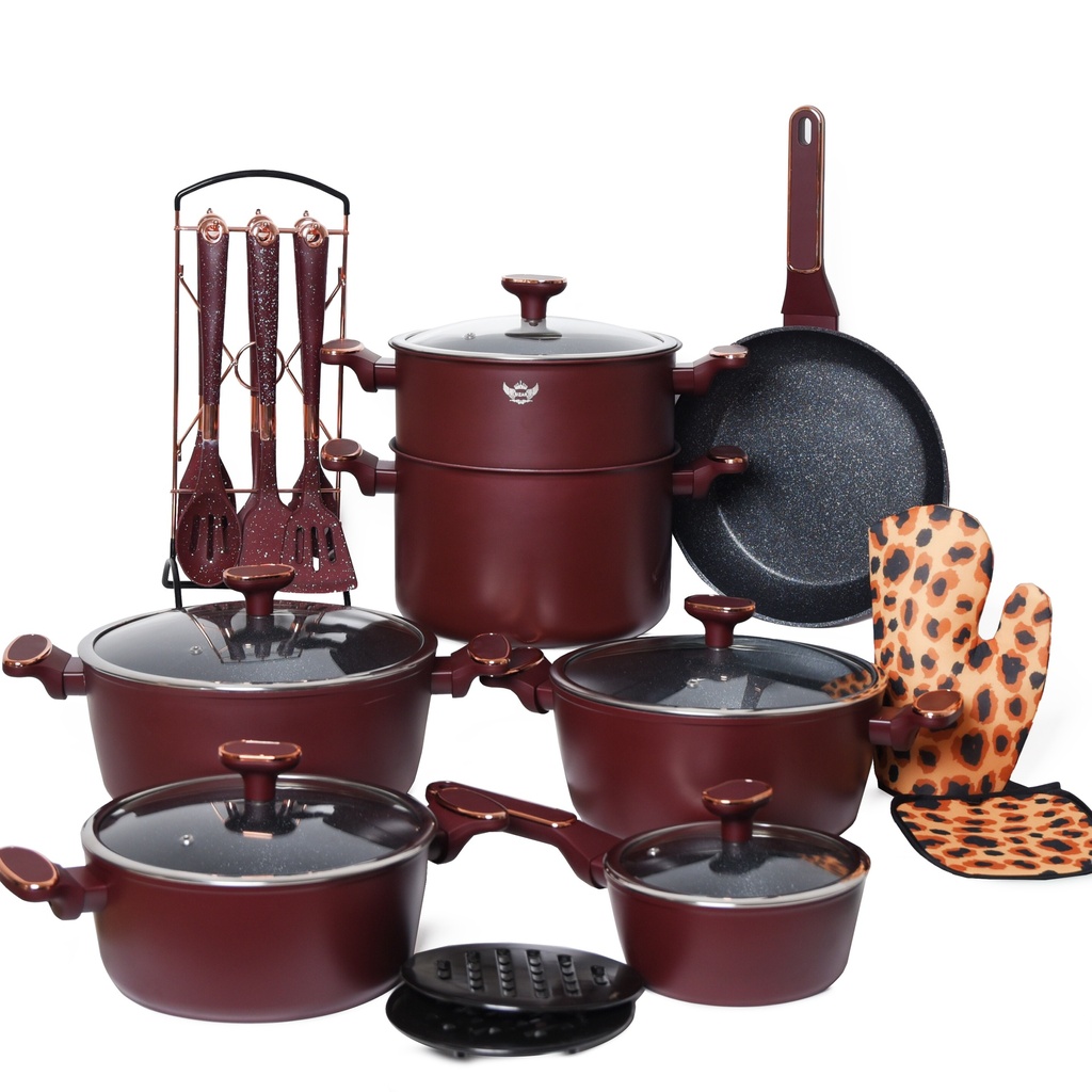 Batterie De Cuisine Sizar 23 Pièces Granite Rouge