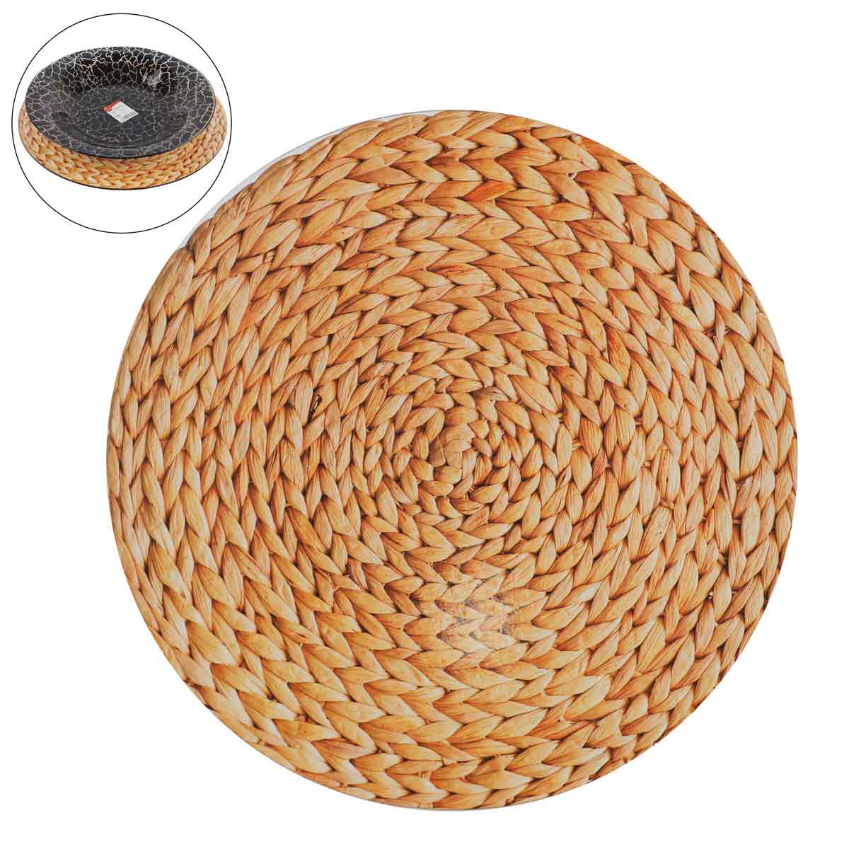 Sous plat en bois - motif rafia- 27.5 cm Ø