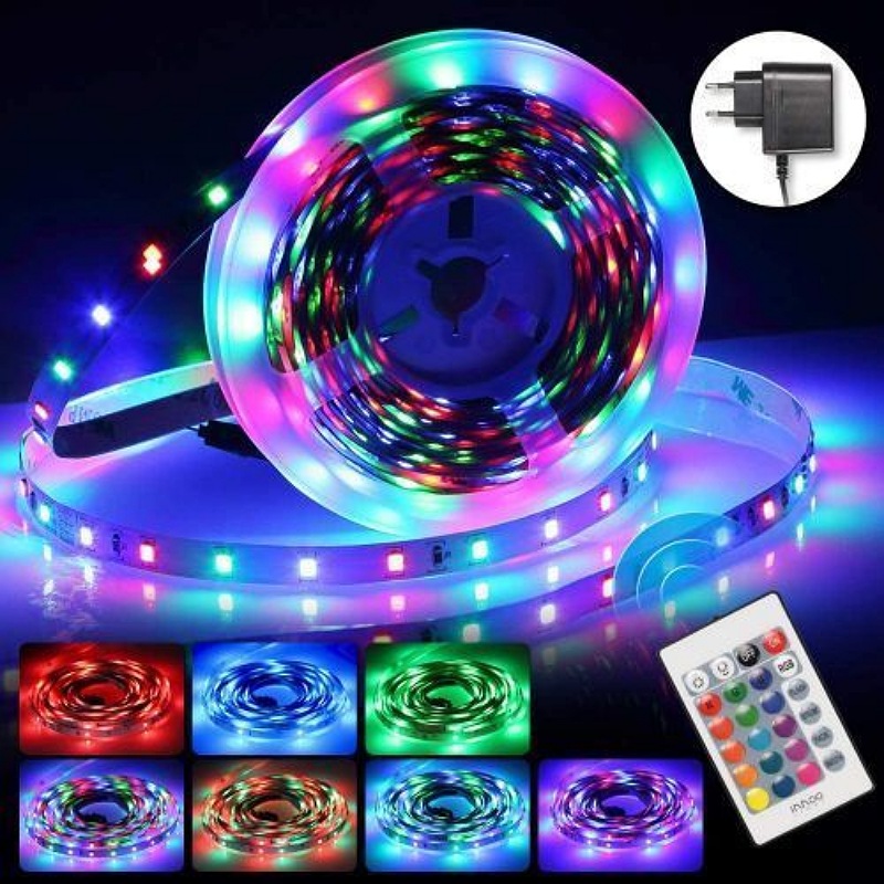 Kit Ruban LED RGB - Étanche - 16 Couleurs - 4 Modes - 5 Mètres ...