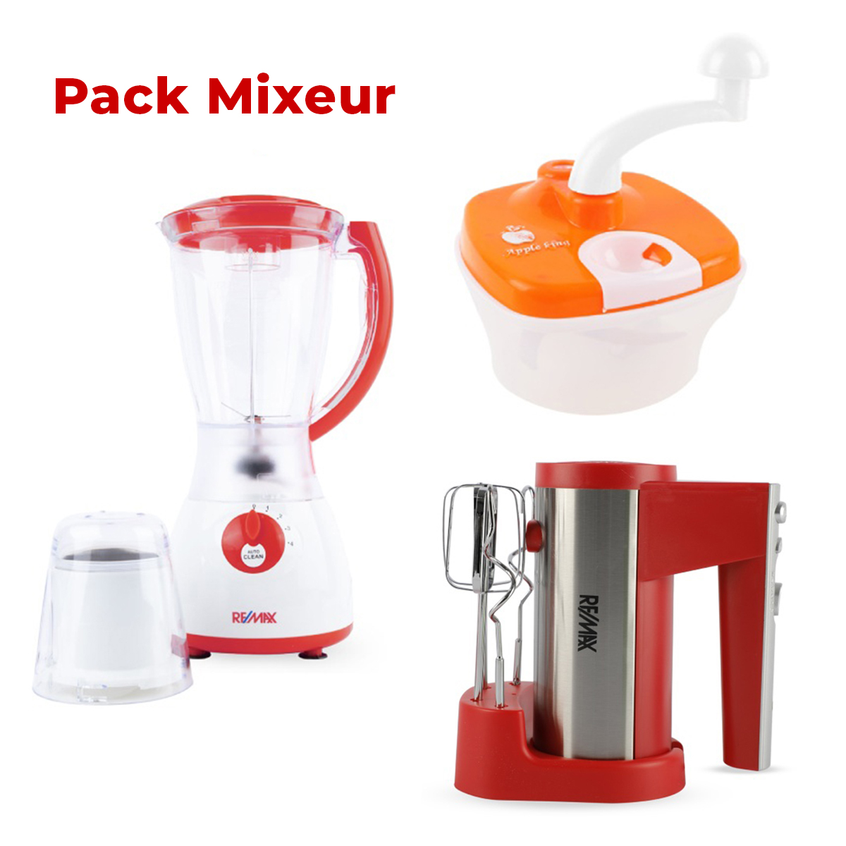 Pack Mixeur Hachoir Blender 350 w et batteur à main 200 w Remax Rouge ...