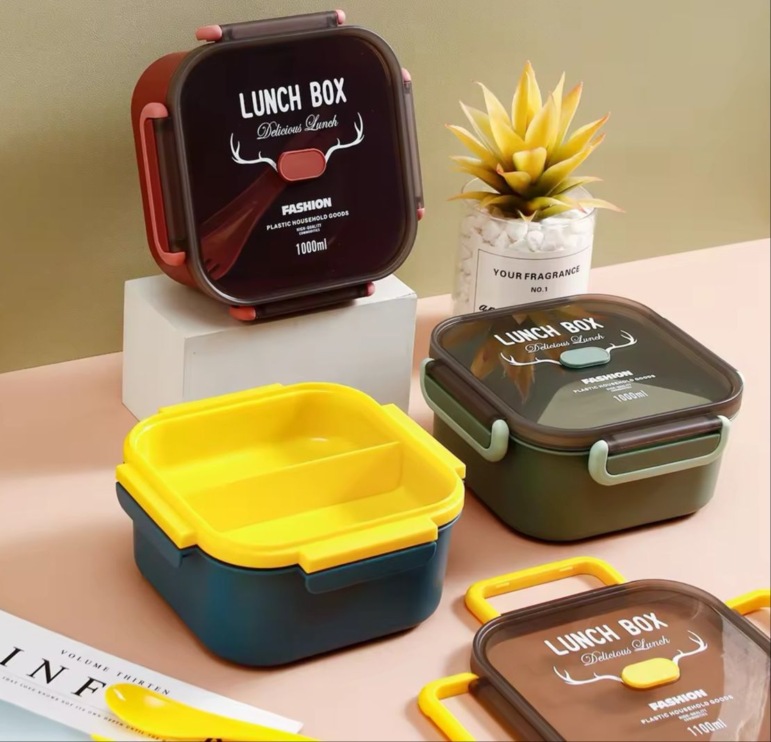 Boîte à Gouter carré Lunch Box Avec 3 Compartiments et Cuillère et ...